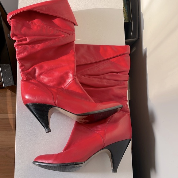 Shoes | Vintage Red Leather Boots In Size 7 12 | Poshmark